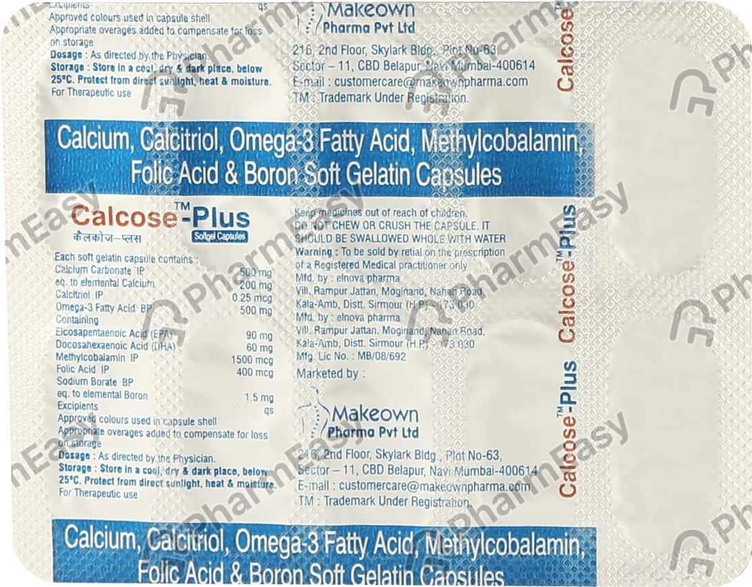Buy Calcose Plus Strip Of 10 Capsules Online at Flat 15% OFF | PharmEasy