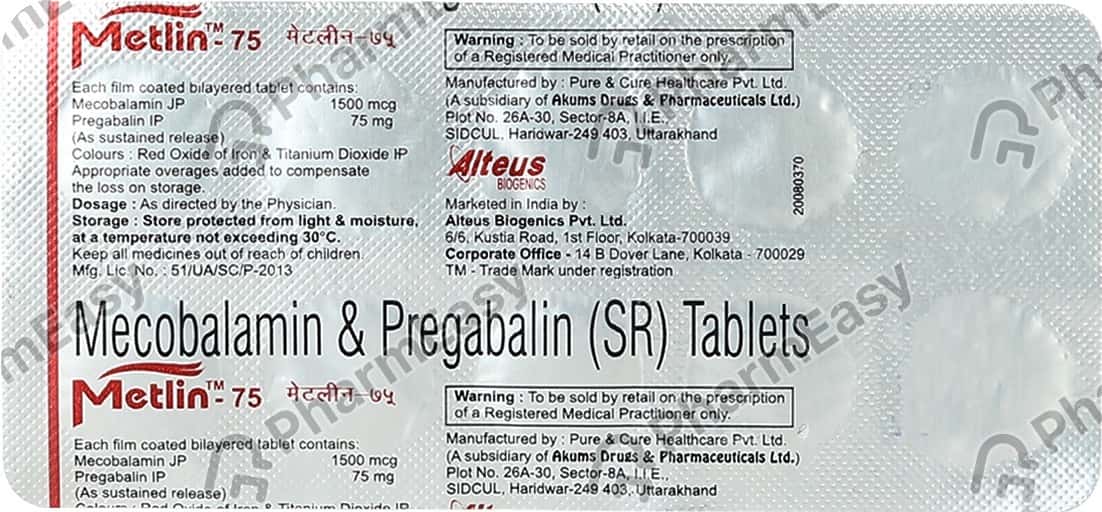 Metlin 75mg Strip Of 10 Tablets: Uses, Side Effects, Price, Dosage ...