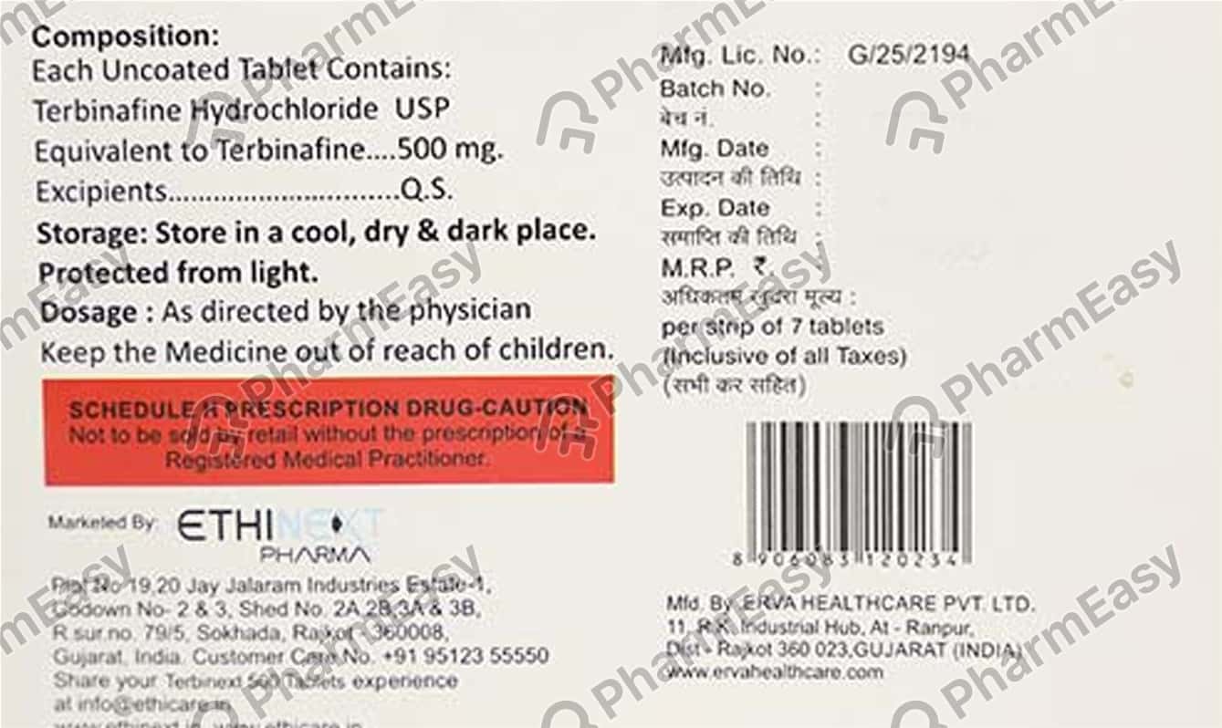 Terbinext 500 MG Tablet (7): Uses, Side Effects, Price & Dosage | PharmEasy