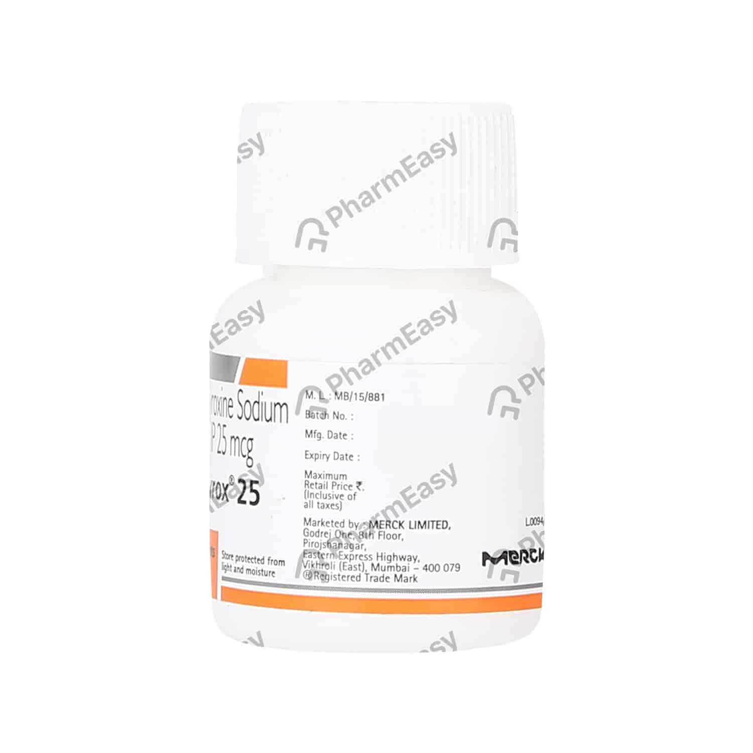 Buy Euthyrox 25mcg Bottle Of 100 Tablets Online at Flat 18% OFF ...