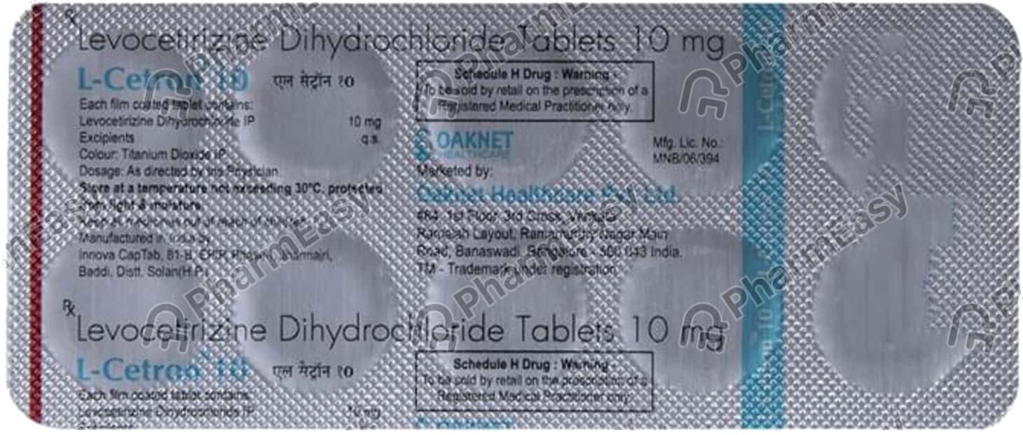 L Cetron 10 MG Tablet (10): Uses, Side Effects, Price & Dosage | PharmEasy