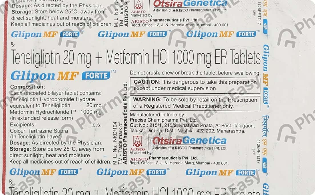 Glipon Mf Forte 20/1000 Mg Strip Of 10 Tablets: Uses, Side Effects ...