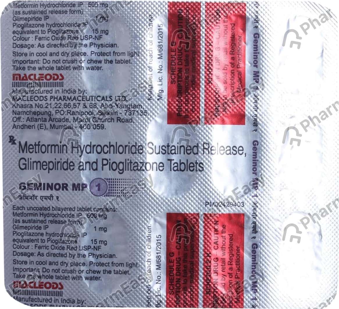Geminor Mp 1/500/15mg Strip Of 15 Tablets: Uses, Side Effects, Price ...
