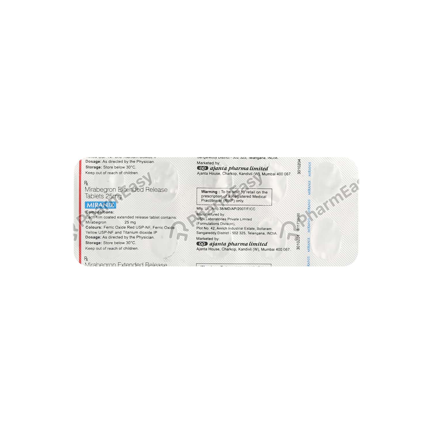 Buy Miranix 25 MG Tablet (10) Online at Flat 15% OFF | PharmEasy