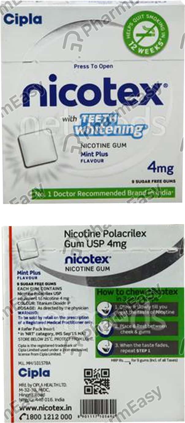 Nicotex 4 MG Chewing Gum (9): Uses, Side Effects, Price & Dosage ...