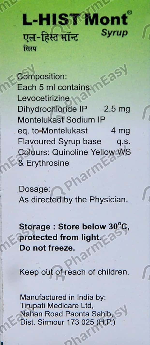 L Hist Mont Syrup 30ml: Uses, Side Effects, Price & Dosage | PharmEasy
