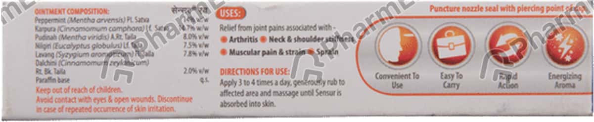 Buy SENSUR RUBEFACIENT JUNR OINTMENT 10 GM Online & Get Upto 60% OFF at ...
