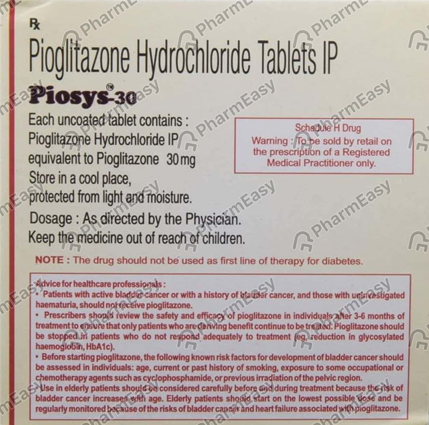 Buy Piosys 30 MG Tablet (30) Online at Flat 15% OFF | PharmEasy