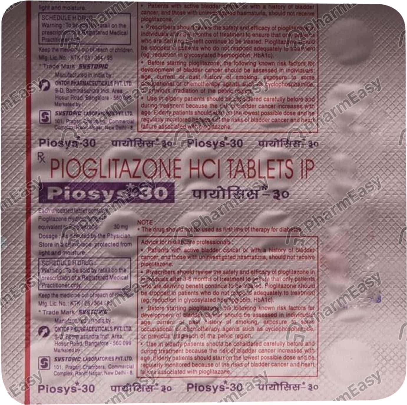 Buy Piosys 30 MG Tablet (30) Online at Flat 15% OFF | PharmEasy