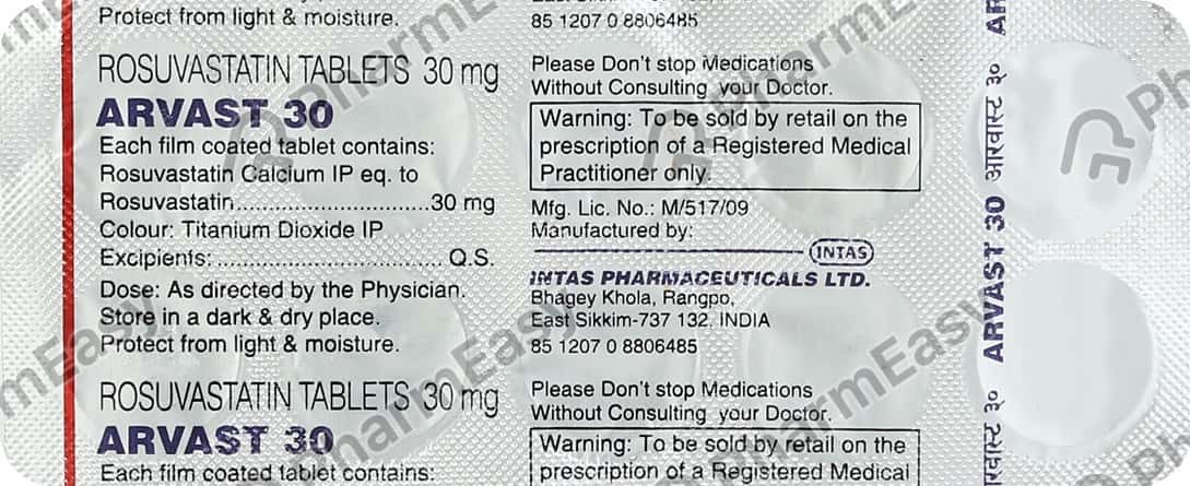 Arvast 30 MG Tablet (10): Uses, Side Effects, Price & Dosage | PharmEasy
