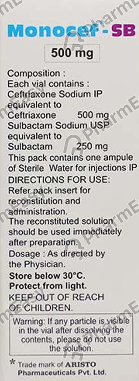 Monocef Sb 500mg Dry Vial Of 1 Powder For Injection: Uses, Side Effects ...
