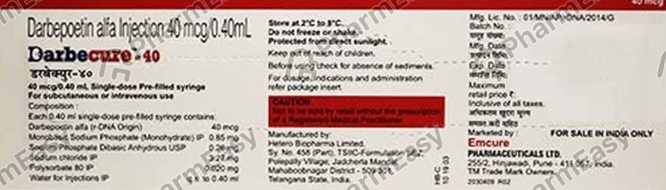Darbecure 40 40 MCG Injection (0.4): Uses, Side Effects, Price & Dosage ...