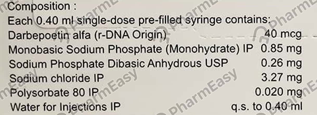 Darbecure 40 40 MCG Injection (0.4): Uses, Side Effects, Price & Dosage ...