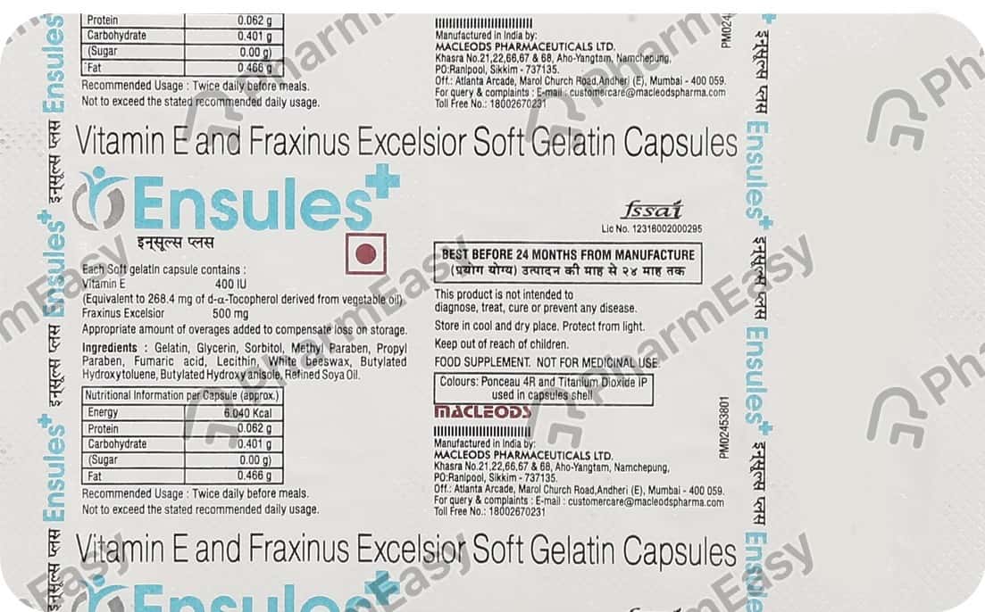Buy Ensules Plus Strip Of 10 Capsules Online at Flat 15% OFF | PharmEasy