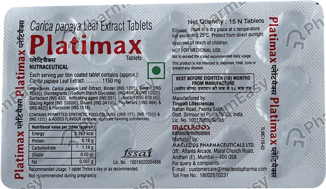 Platimax 1150 MG Tablet (15): Uses, Side Effects, Price & Dosage ...