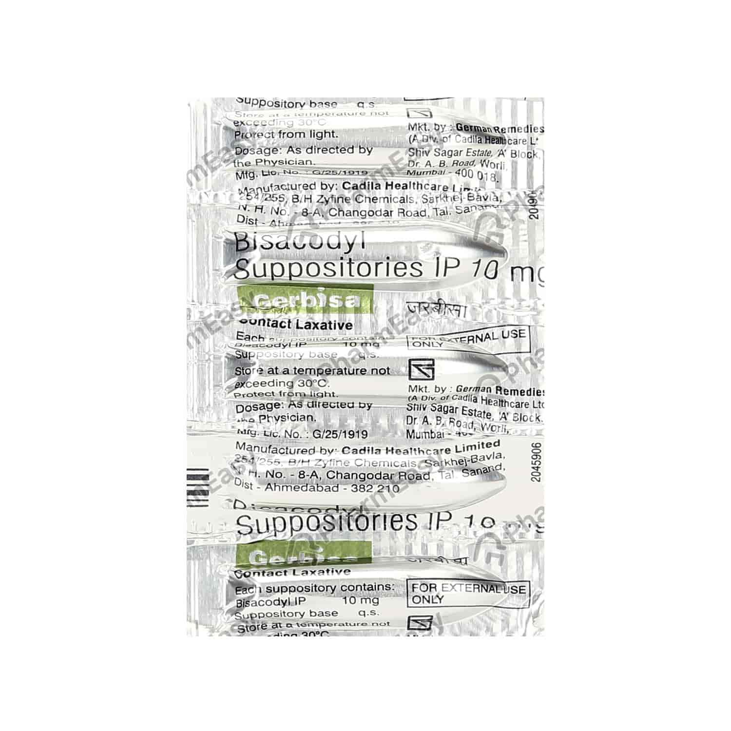 Buy Gerbisa 10 Mg Suppository 5 Online at flat 15% off | PharmEasy