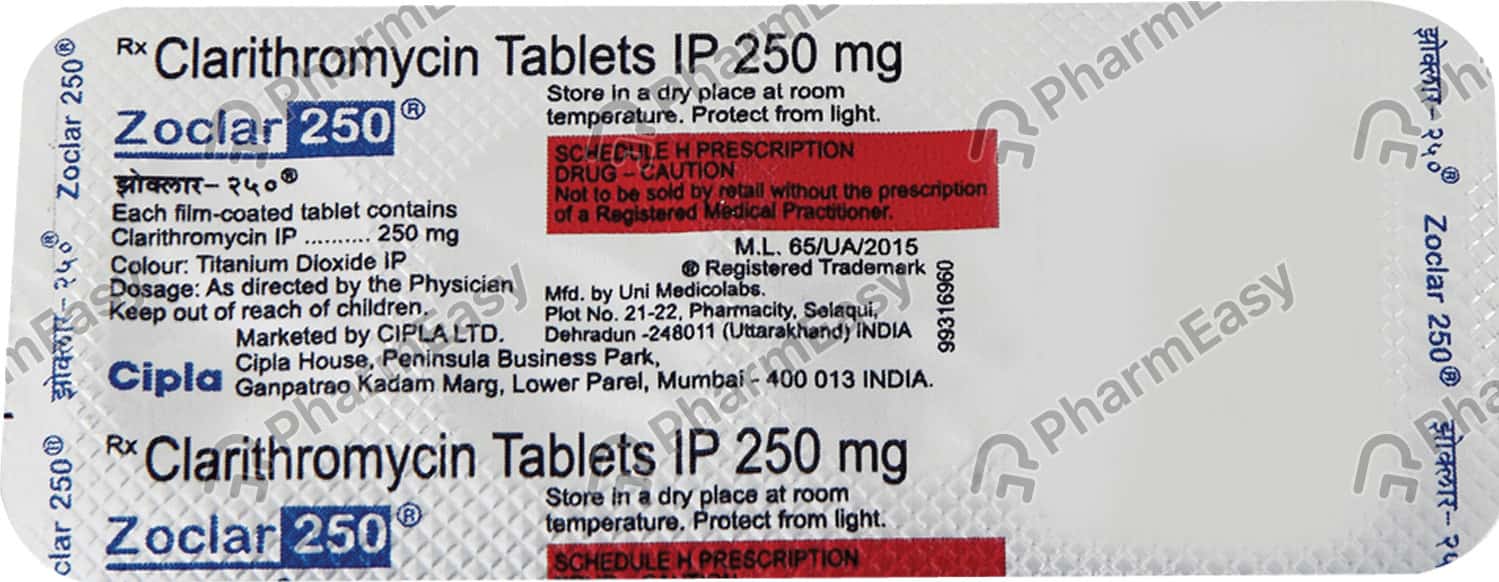Zoclar 250 MG Tablet (4): Uses, Side Effects, Price & Dosage | PharmEasy