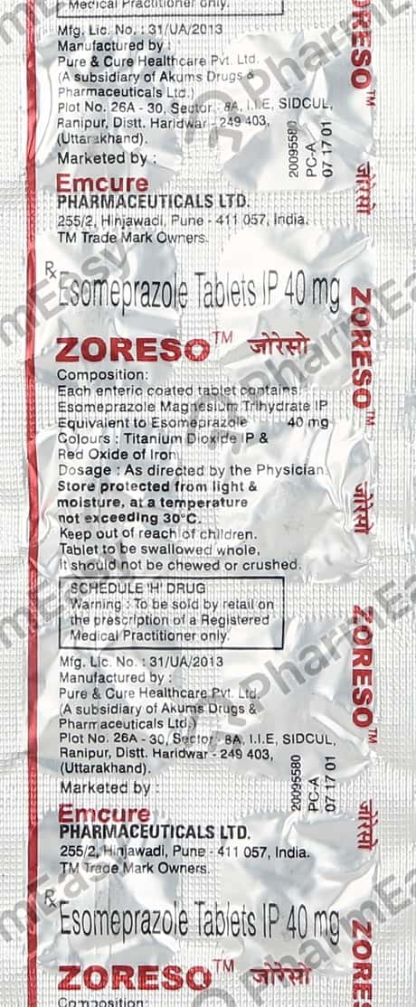 Zoreso 40 MG Tablet (10): Uses, Side Effects, Price & Dosage | PharmEasy