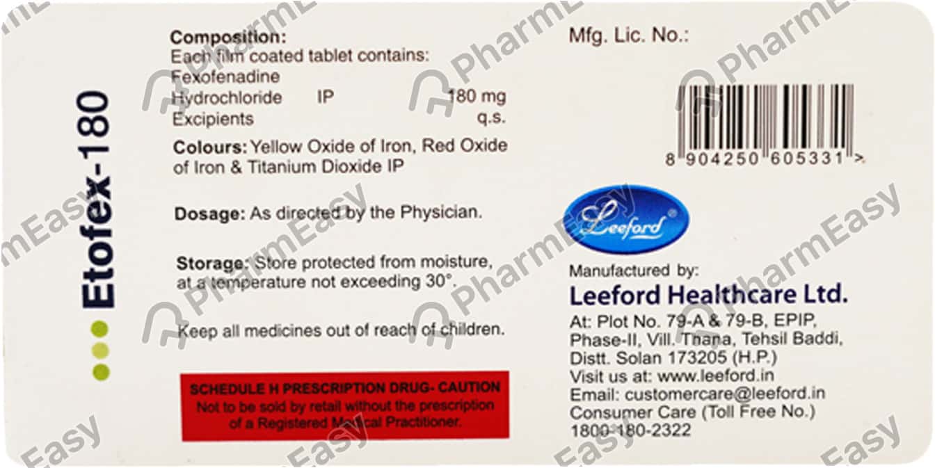 Etofex 180 MG Tablet (10): Uses, Side Effects, Price & Dosage | PharmEasy
