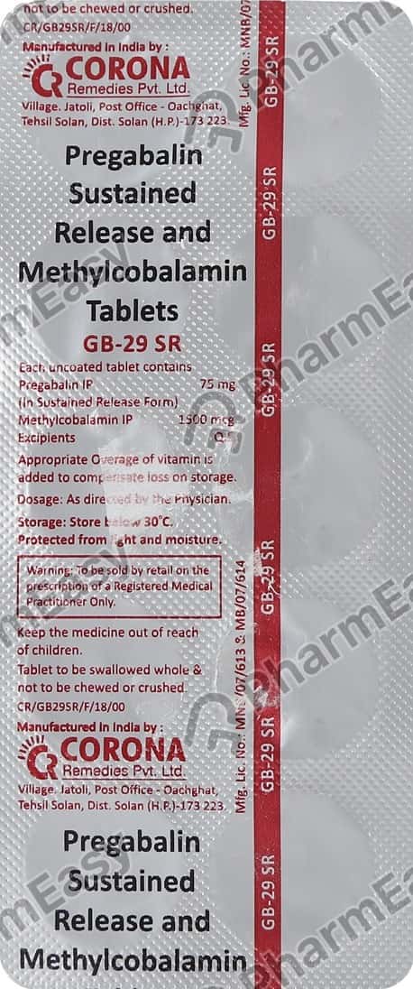 Gb 29 Sr Strip Of 10 Tablets: Uses, Side Effects, Price & Dosage ...