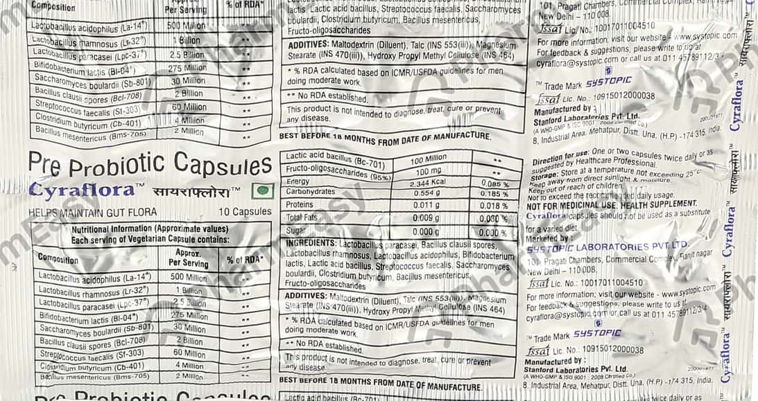 Buy Cyraflora Strip Of 10 Capsules Online at Flat 15% OFF | PharmEasy