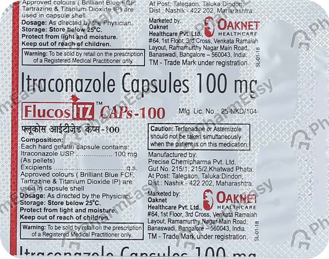 Flucos Itz 100 MG Capsule (10): Uses, Side Effects, Price & Dosage ...