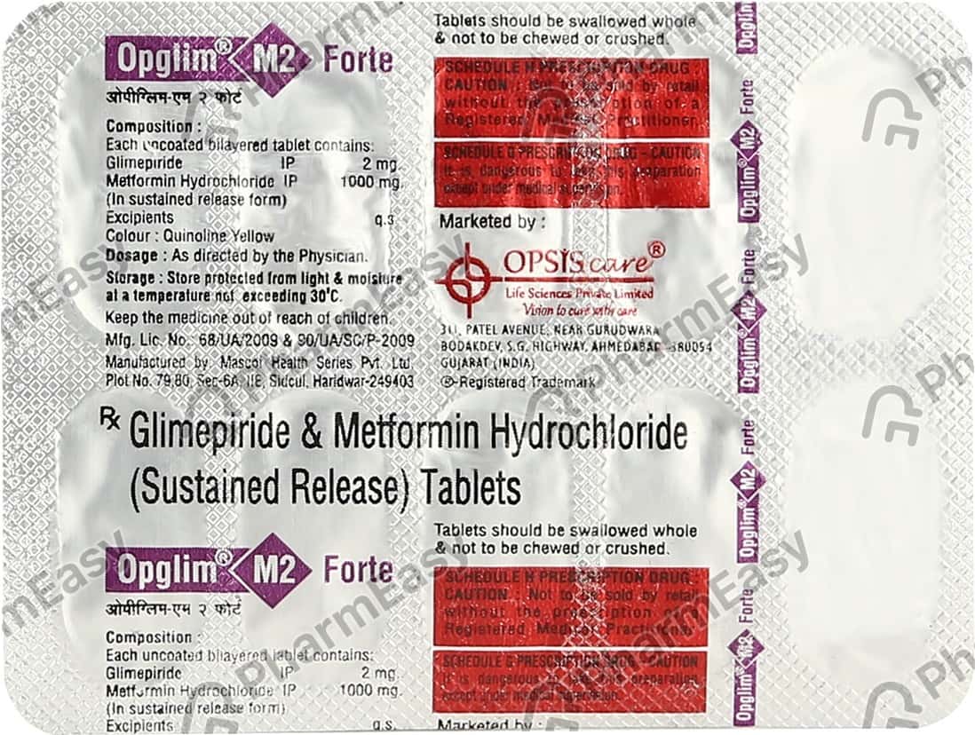 Opglim M 2mg Forte Strip Of 10 Tablets: Uses, Side Effects, Price ...