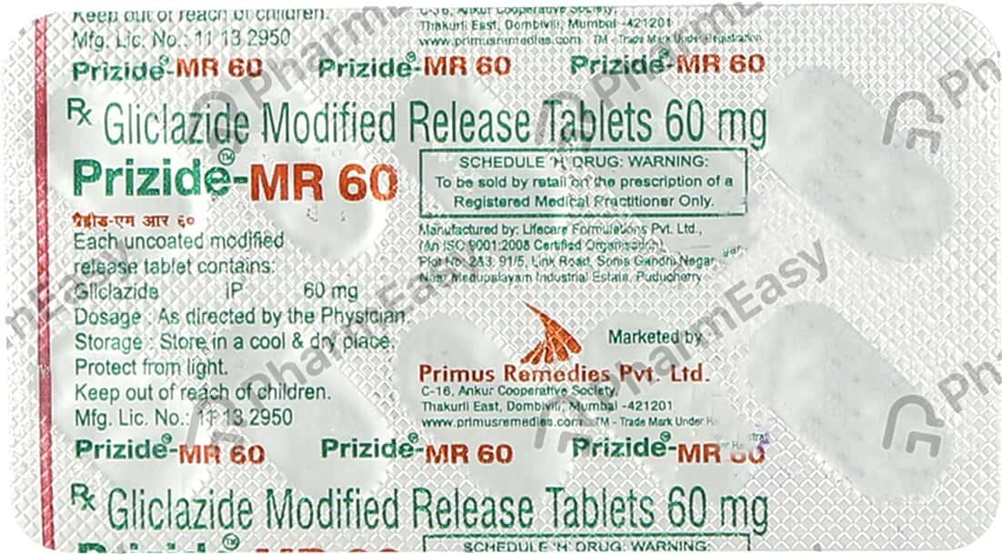 Prizide Mr 60 MG Tablet (10): Uses, Side Effects, Price & Dosage ...