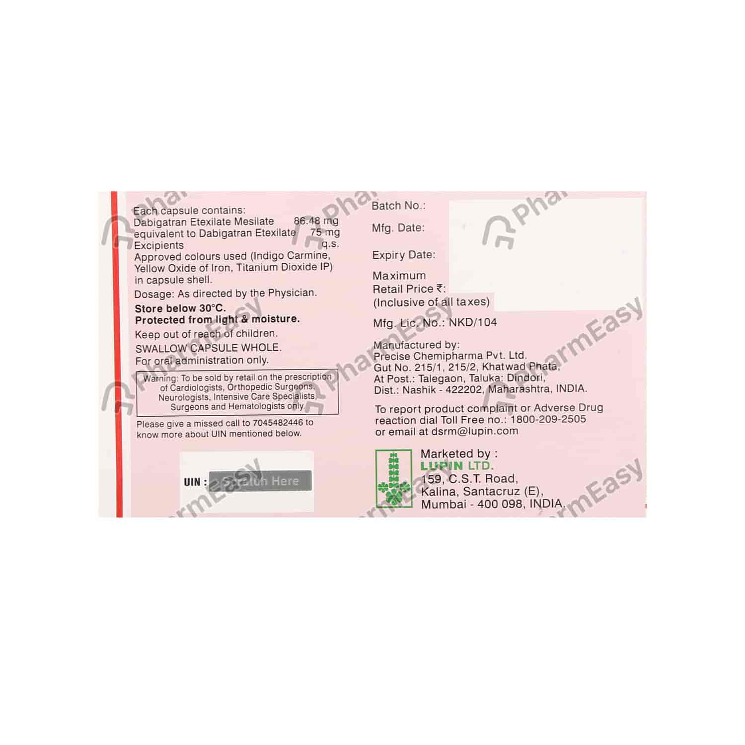 Buy Dabistar 75mg Capsule 10'S Online at Flat 18% OFF* | PharmEasy