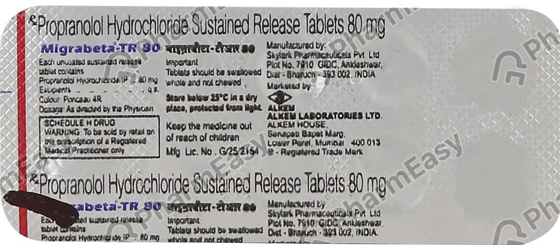 Migrabeta Tr 80 MG Tablet (10): Uses, Side Effects, Price & Dosage ...