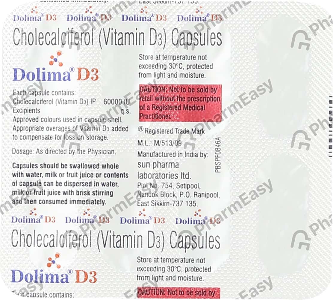 Dolima D3 60000 IU Capsule (8): Uses, Side Effects, Price & Dosage ...
