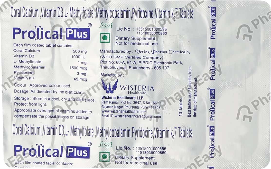 Prolical Plus Strip Of 10 Tablets: Uses, Side Effects, Price & Dosage ...