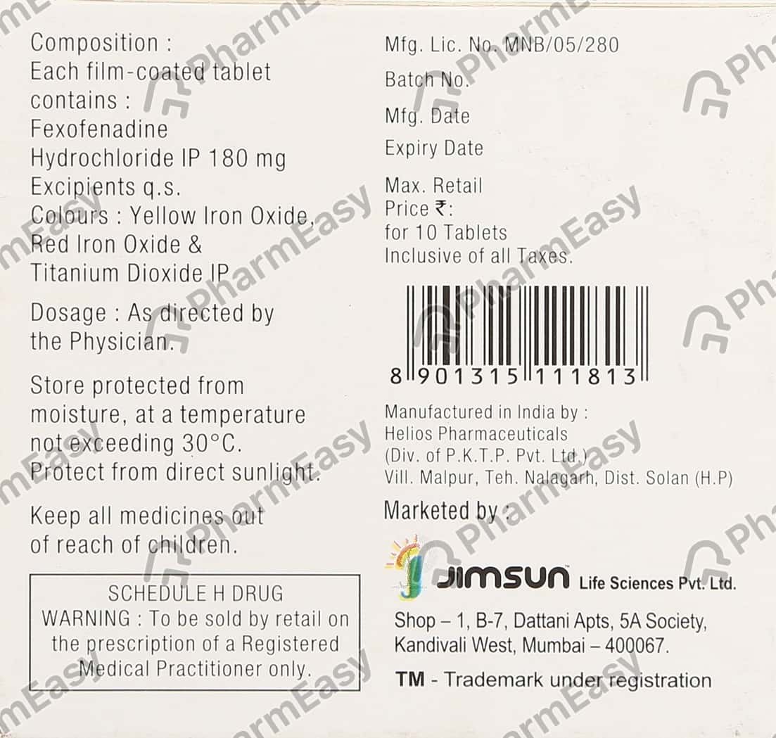 Jimfex 180 MG Tablet (10): Uses, Side Effects, Price & Dosage | PharmEasy