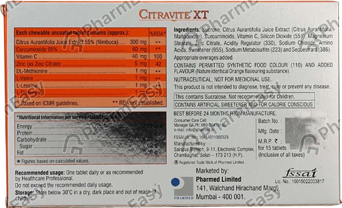 Buy Citravite Xt Orange Flavour Strip Of 15 Chewable Tablets Online at ...