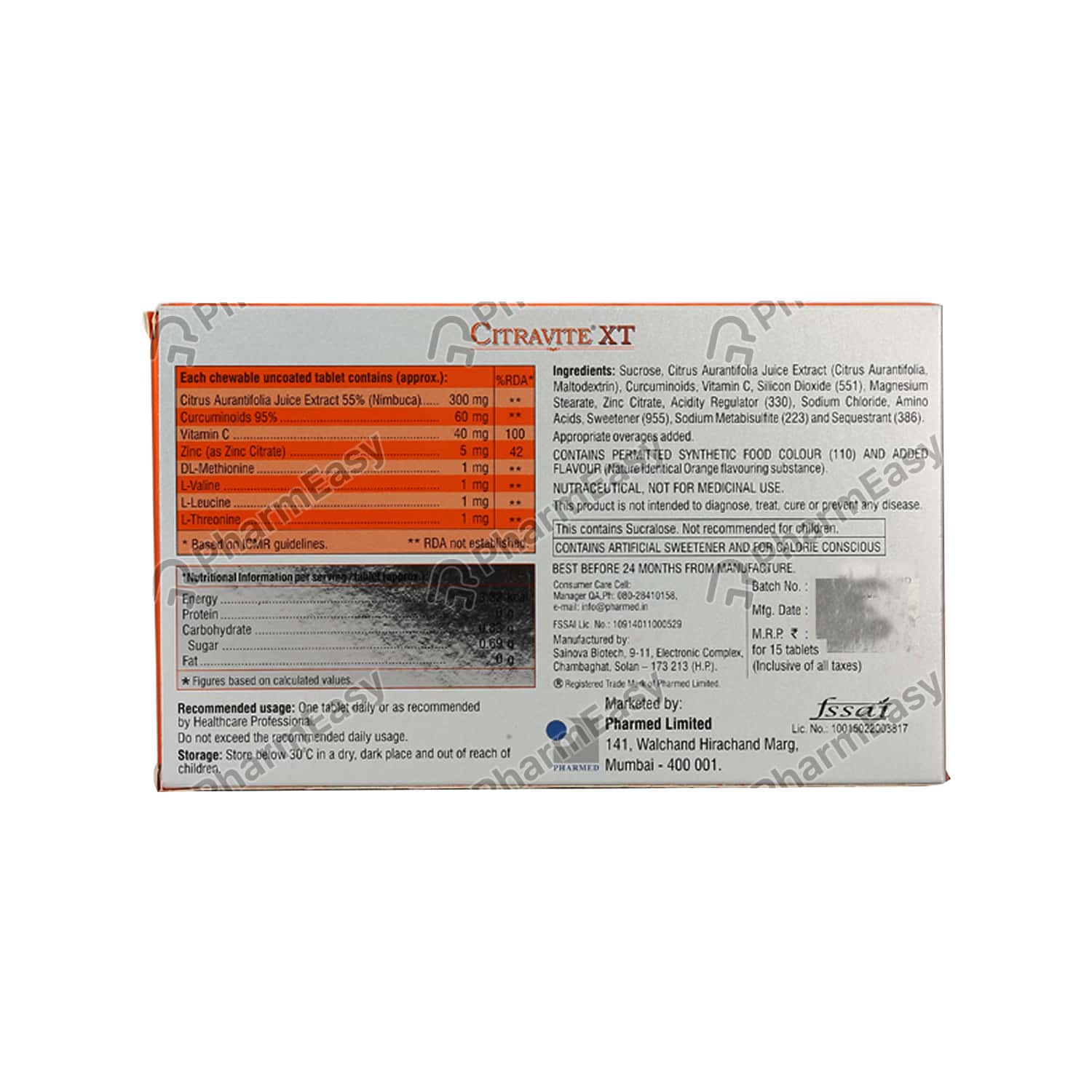 Buy Citravite Xt Orange Flavour Strip Of 15 Chewable Tablets Online at ...