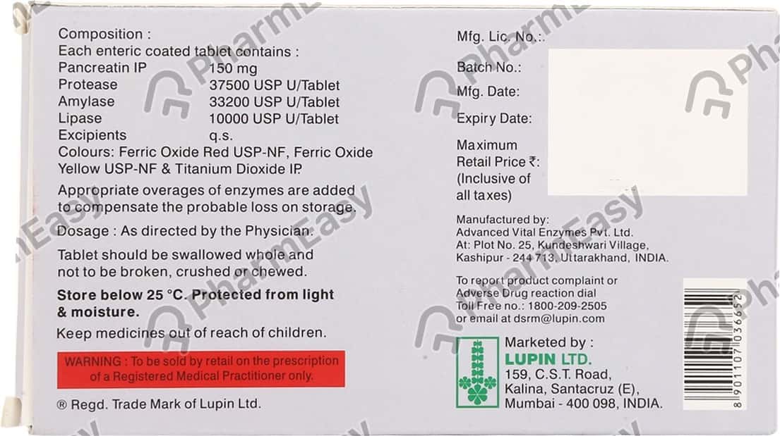 Buy Lupase 10000 Strip Of 10 Tablets Online at Flat 15% OFF | PharmEasy