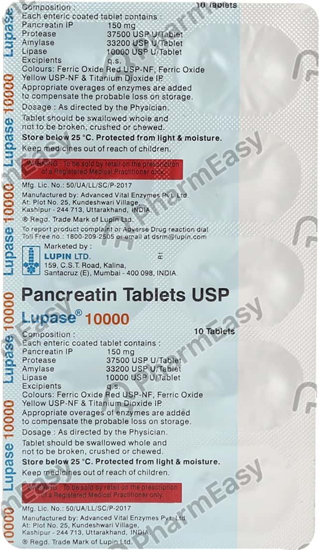 Buy Lupase 10000 Strip Of 10 Tablets Online at Flat 15% OFF | PharmEasy