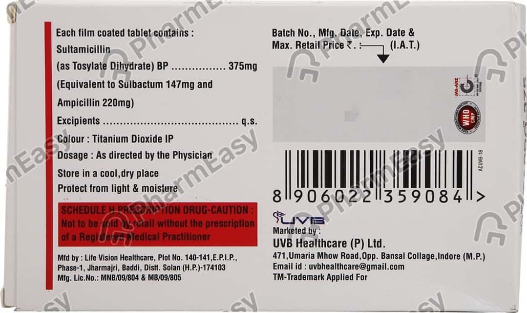 Sultapro 375 MG Tablet (10): Uses, Side Effects, Price & Dosage | PharmEasy