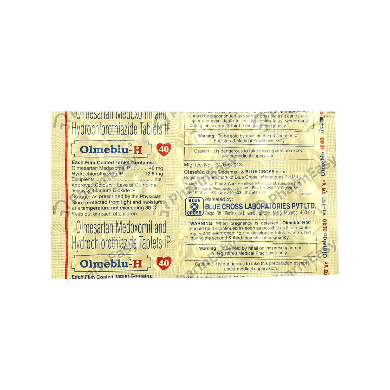 Buy Olmeblu H 40mg Tab 15'S Online at Flat 18% OFF* | PharmEasy