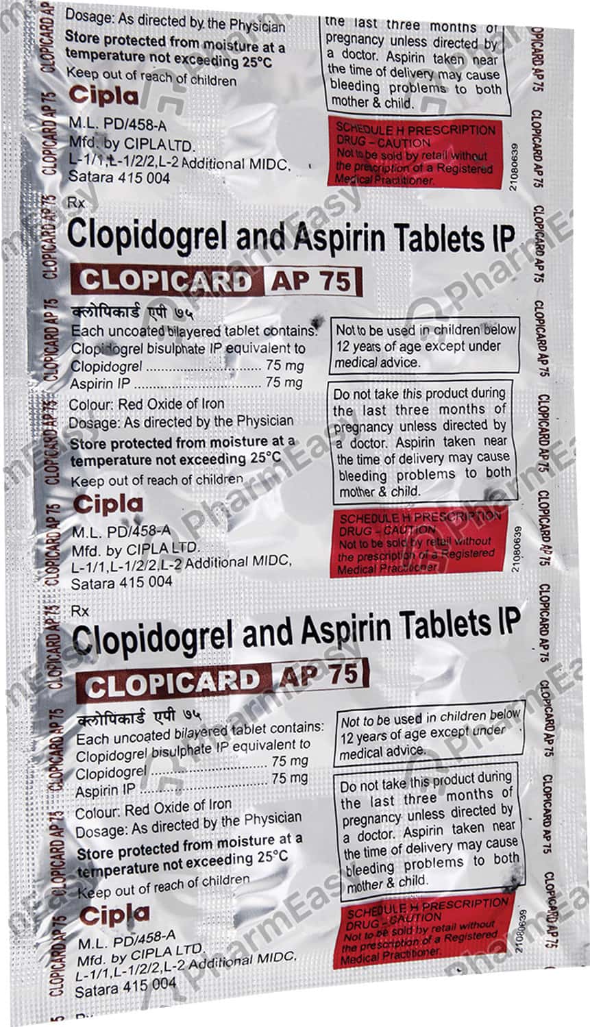 Clopicard Ap 75mg Strip Of 15 Tablets: Uses, Side Effects, Price ...