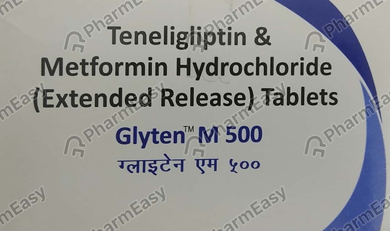 Glyten M 500mg Strip Of 10 Tablets: Uses, Side Effects, Price & Dosage ...