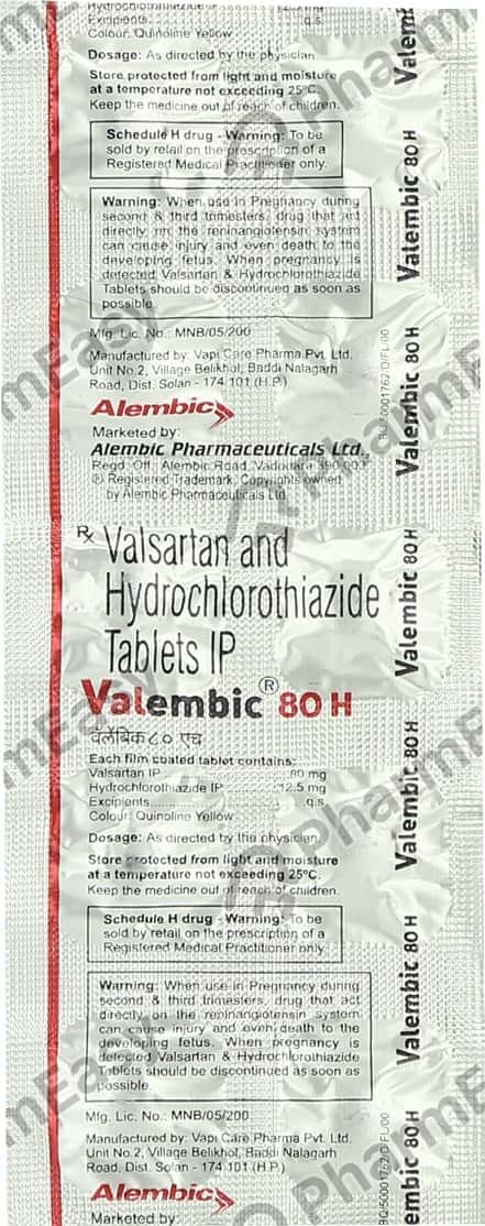 Valembic 80mg H Strip Of 10 Tablets: Uses, Side Effects, Price & Dosage ...