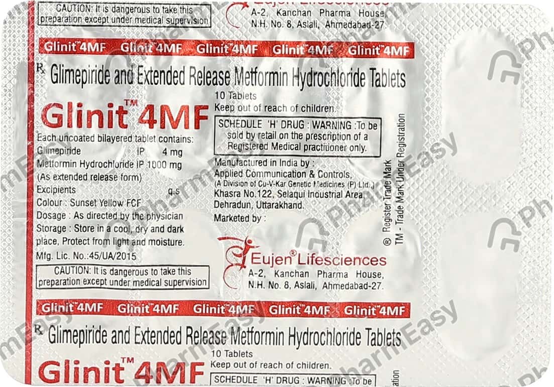 Glinit 4mg Mf Strip Of 10 Tablets: Uses, Side Effects, Price & Dosage ...