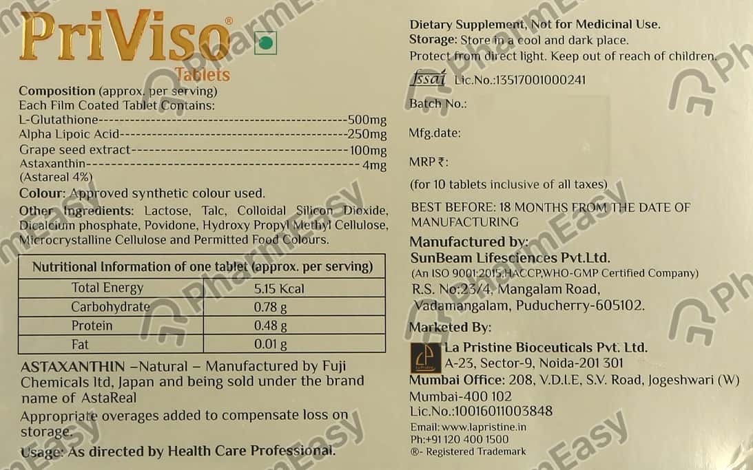 Buy Priviso Tablet (10) Online at Flat 15% OFF | PharmEasy