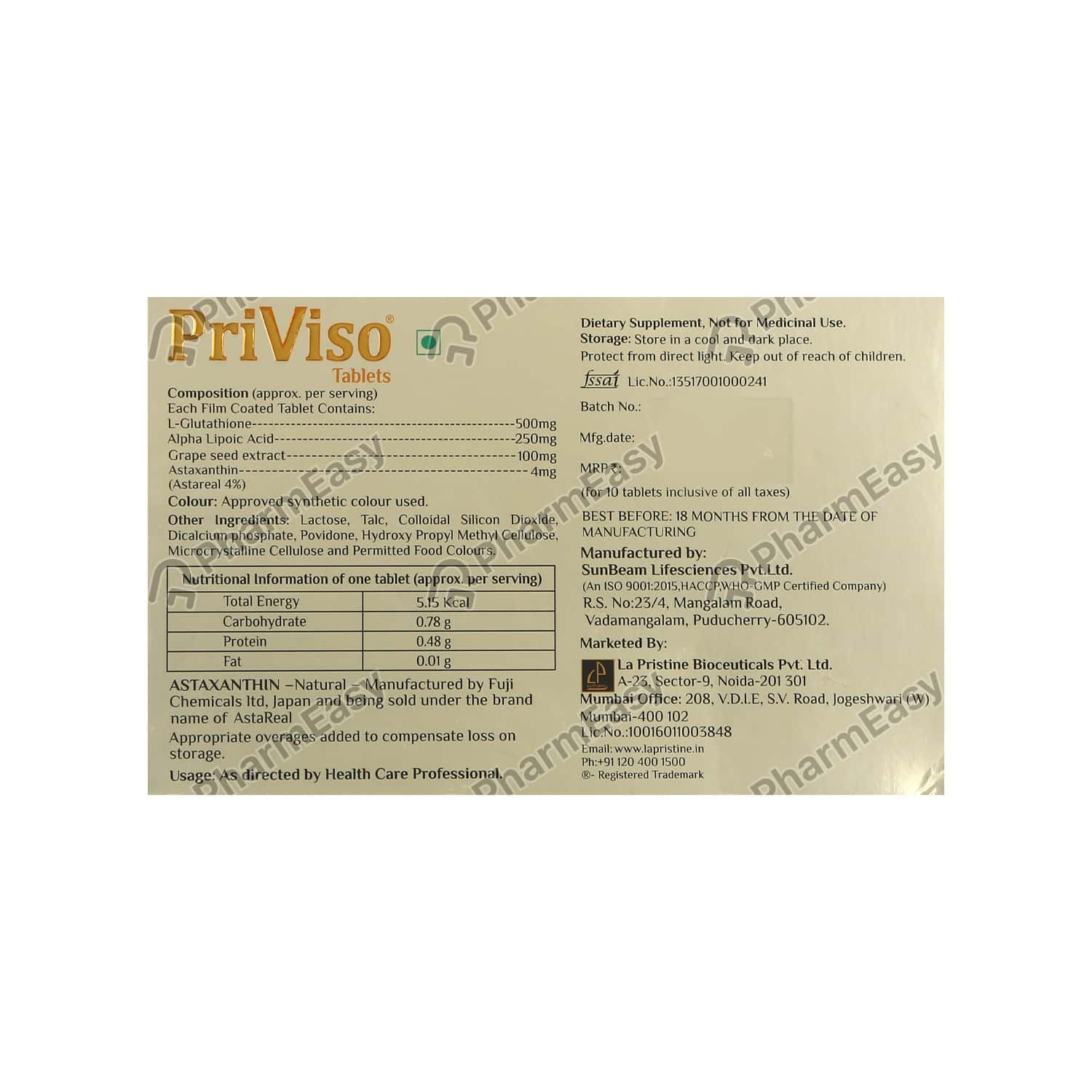 Buy Priviso Tablet (10) Online at Flat 18% OFF* | PharmEasy