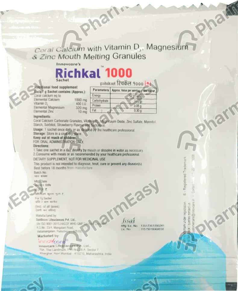 Buy Richkal 1000 Strawberry Flavour Sugar Free Sachet Of 7gm Granules ...