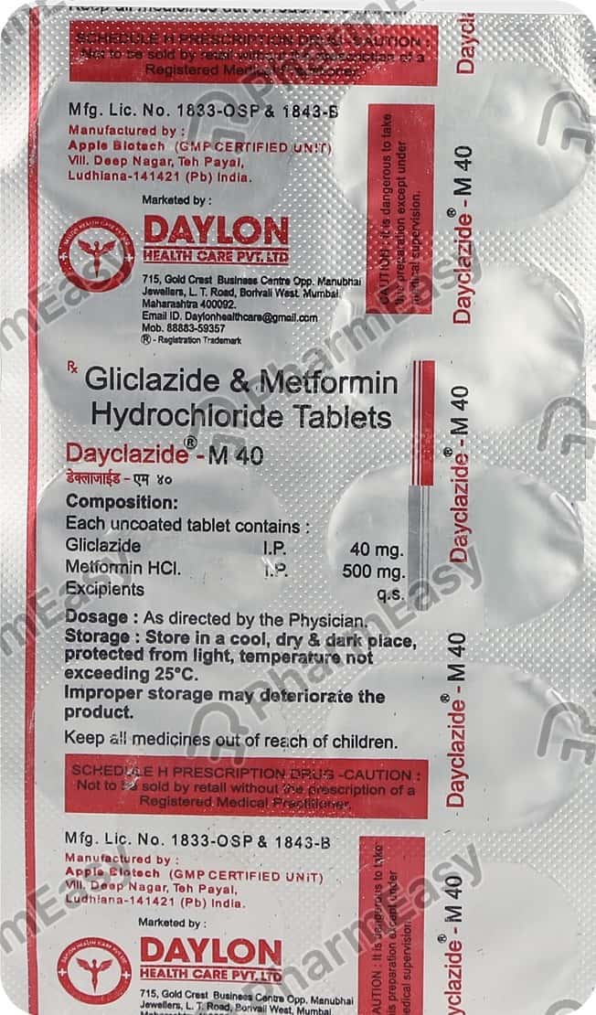 Dayclazide M 40mg Strip Of 10 Tablets: Uses, Side Effects, Price ...