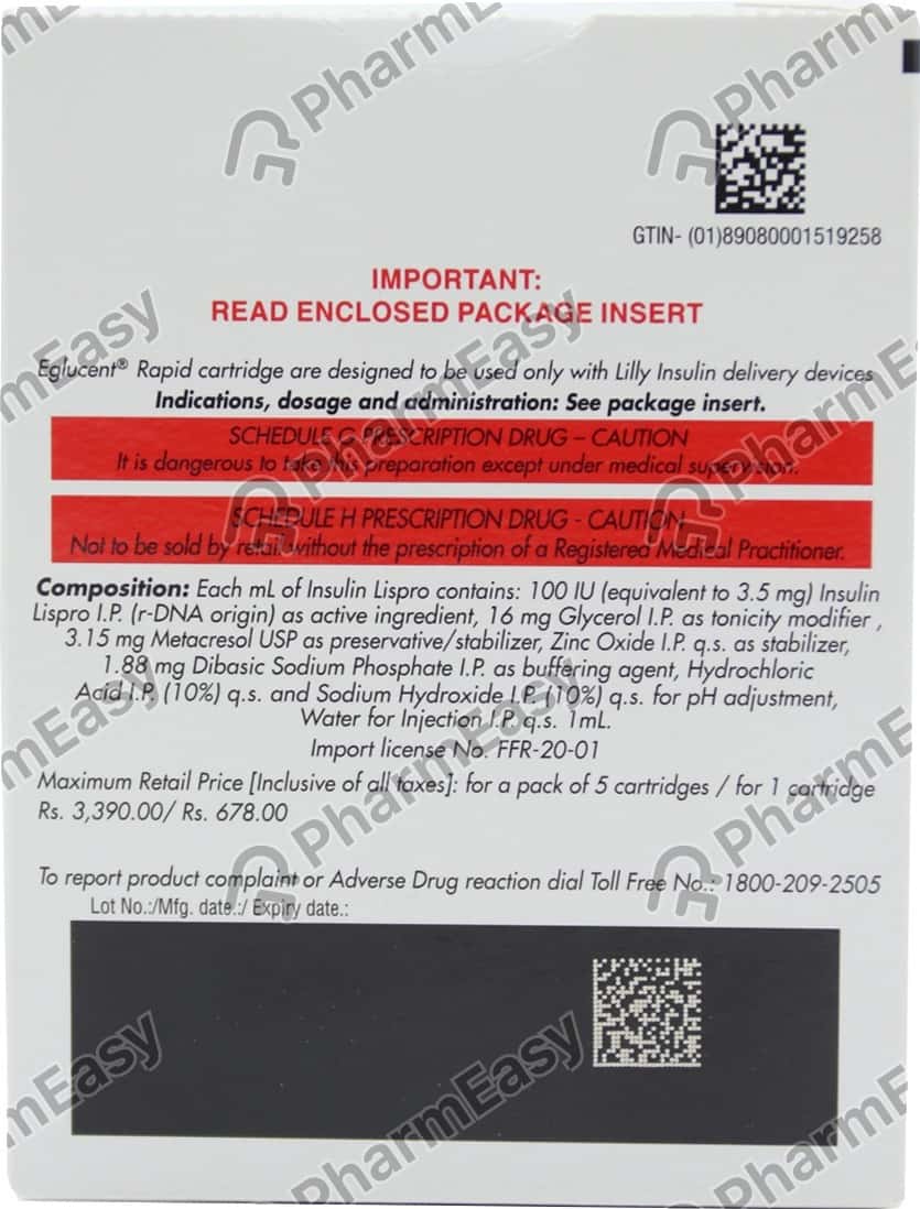 Eglucent Rapid 100 IU/ML Solution For Injection (3): Uses, Side Effects ...