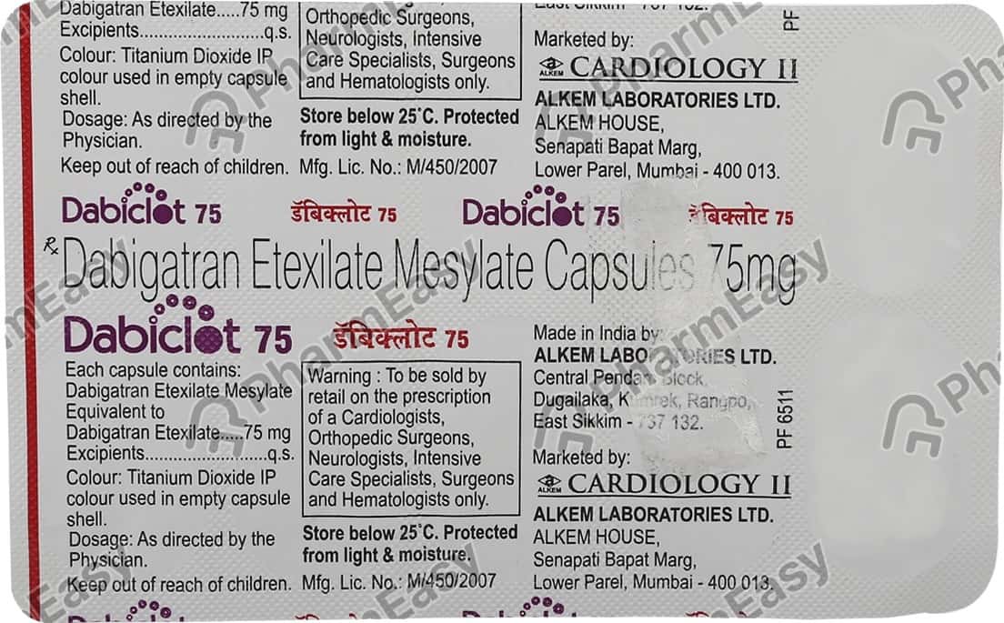 Dabiclot 75 MG Capsule (10): Uses, Side Effects, Price & Dosage | PharmEasy