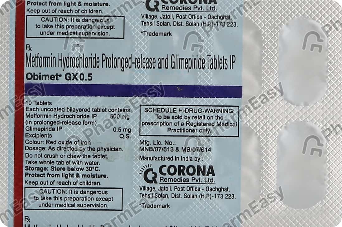 Obimet Gx 0.5mg Strip Of 10 Tablets: Uses, Side Effects, Price & Dosage | PharmEasy